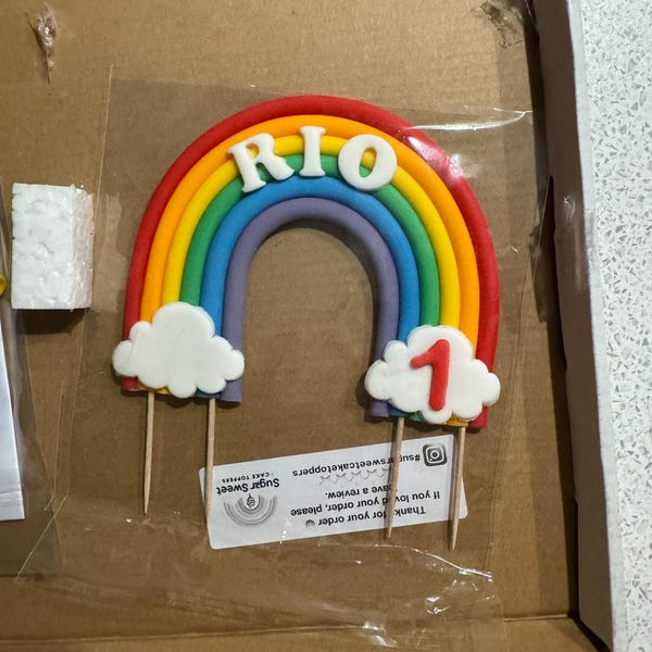 Personalised Rainbow Cake Topper Decoration. Edible Fondant Sugar Paste ...