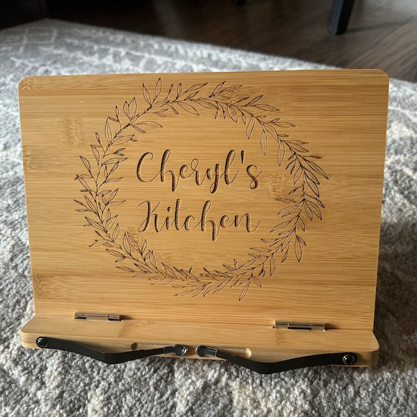 Personalized Cookbook Stand - Engraved Bamboo Recipe Stand - Wooden ...