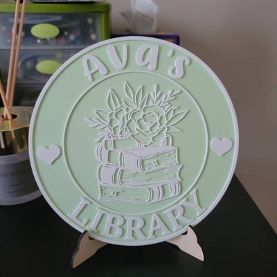 Personalized Laser Engraved Birch Wood Library Street Sign Bookshelf ...