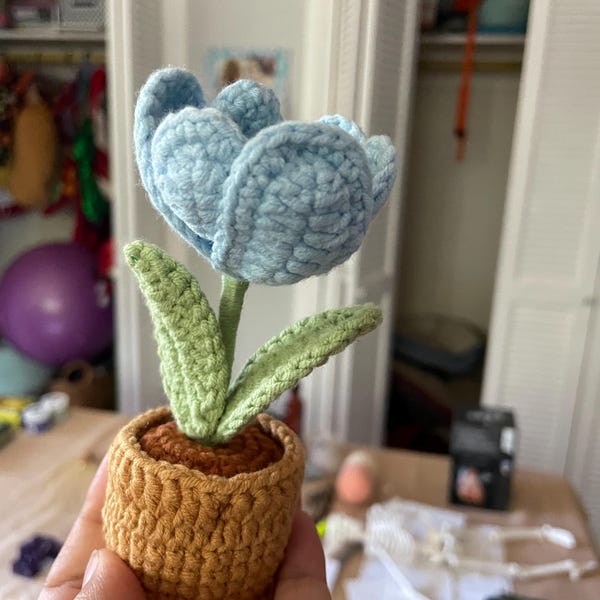 Crochet Happy Face Flower, Crochet Flower in Pot, Housewarming Gift ...