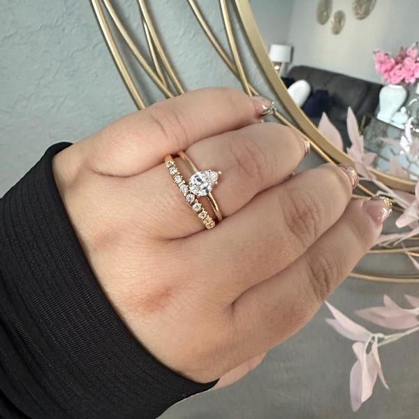 Dainty Stacking Ring, Half Eternity Ring, Gold Ring, Diamond Ring, Simple Ring, Minimalist Ring ...