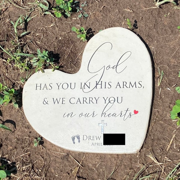 Personalized Heart Memorial Stone, Handcrafted Concrete Garden Plaque ...