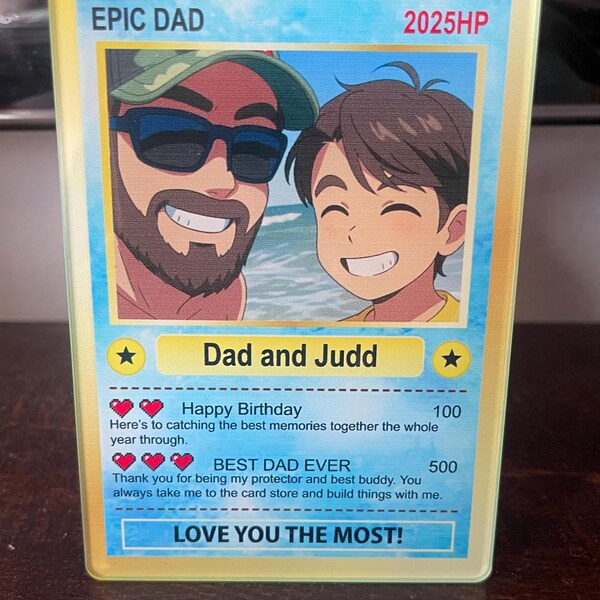 Custom Father's Day Card From Kids, Gamer Dad Trading Card Gift, Anime ...