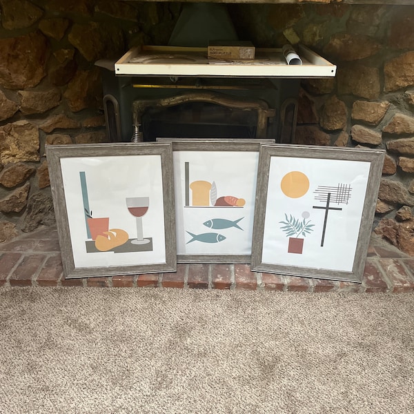 Christian Kitchen Decor Set of 3 Prints, Minimalist Midcentury ...