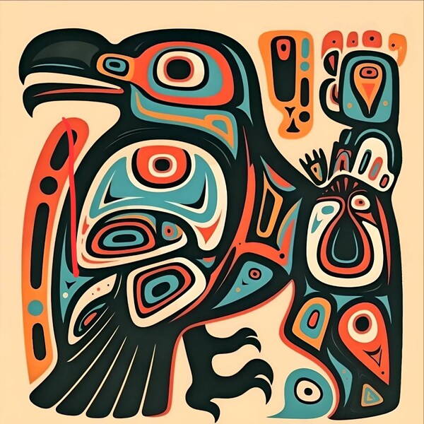 First Nations Owl Abstract Pacific Northwest Snowy Owl Mid-century Oil ...