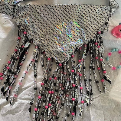 Holographic Rave Bandana Festival Bandana With Bead Fringe - Etsy