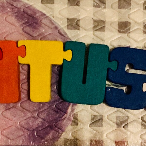 Name Puzzle With 2 Animals / Characters - Painted - Handmade Wooden ...