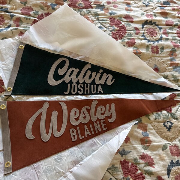 Two Line Large Custom Suede and Leather Pennant Flag Banner ...