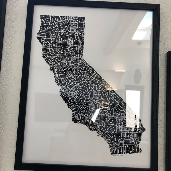 California Map Art, California Art Print, Signed Print of My Original ...