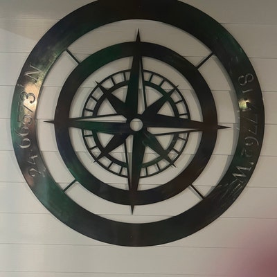 Personalized Compass Metal Sign Custom Coordinates Sign Nautical Decor ...