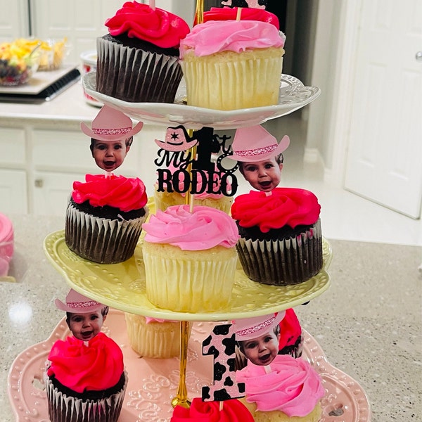 Rodeo Cupcake Toppers With Photo and Pink Cowgirl Hat, Face Cupcake ...