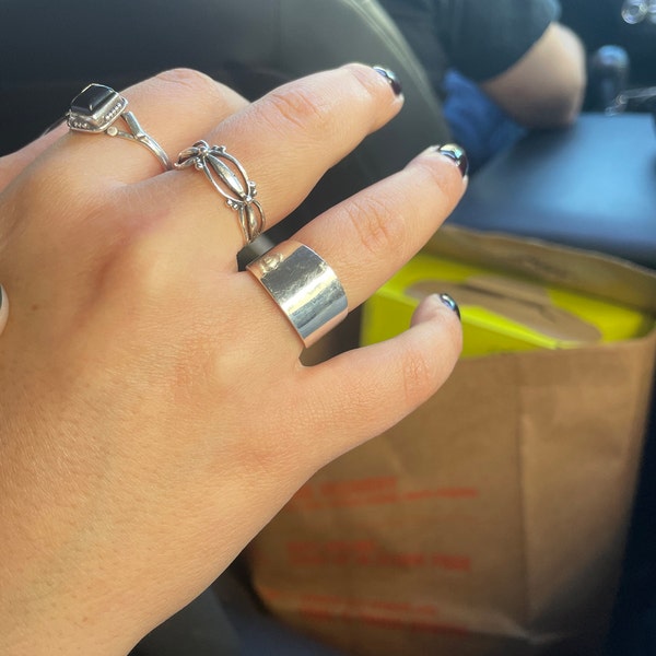 Solid 925 Sterling Silver Adjustable Ring 12mm ~ Thick Band Ring ...