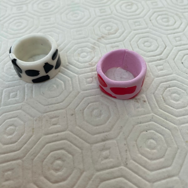 Handmade Polymer Clay Cow Print Band Rings Cool Quirky Personalised ...