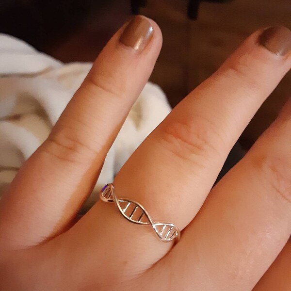 925 Sterling Silver Double Helix DNA Structure Open Ring Adjustable ...