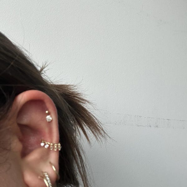 14k Solid Gold Ruby Heart Cartilage Piercing Pink Heart Helix Stud ...