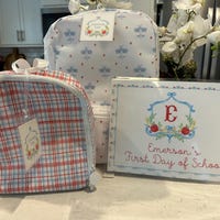 Personalized Dog Bag Tag Watercolor Pink Gingham Puppy With Bow Back to ...