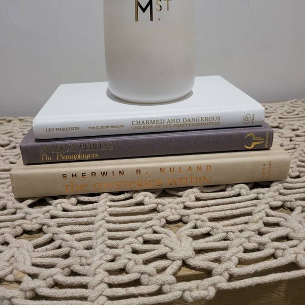 Taupe Book Stack, White, Gray, Beige, Ivory Book Decor, Grey Decorative ...