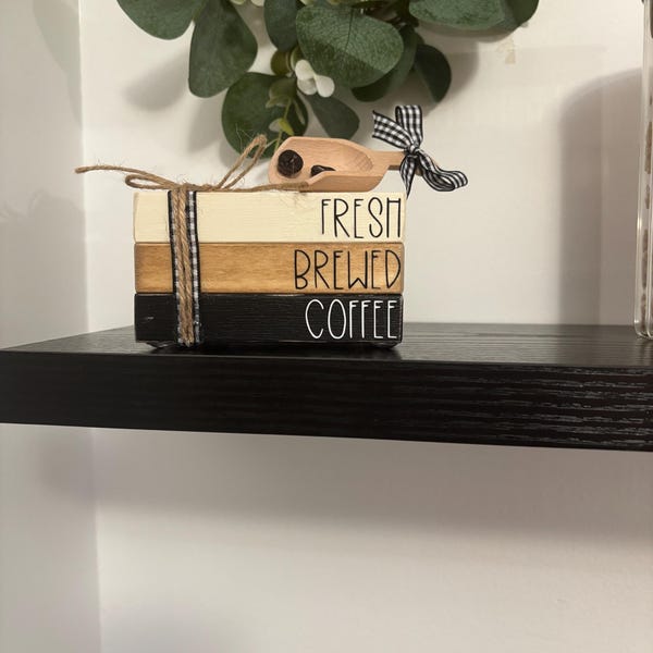 Coffee Mini Wood Book Stack With Scoop/ Coffee Bar/ Tier Tray Decor ...