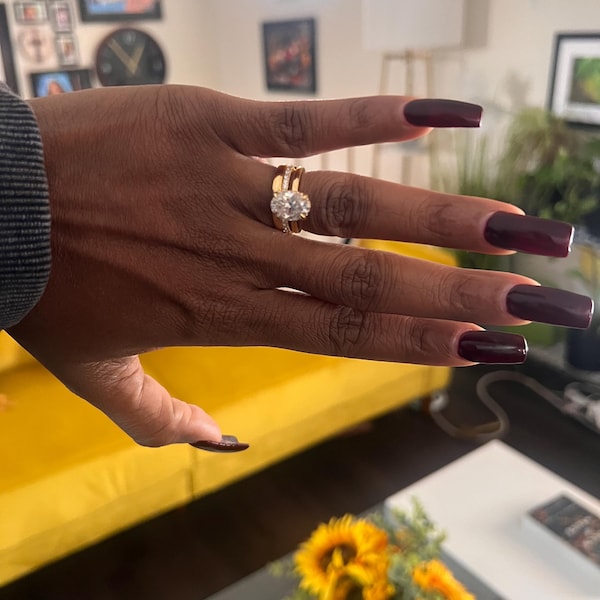 Pear Diamond Flush Set, Chunky Gold Curve Statement Wedding Ring, 14K ...