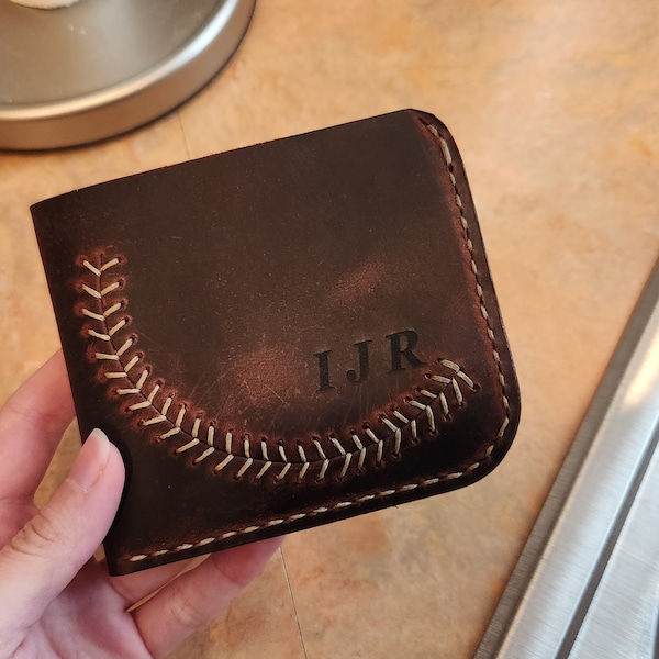Personalized Leather Baseball Stitch Wallet - Handmade Monogrammed Gift ...