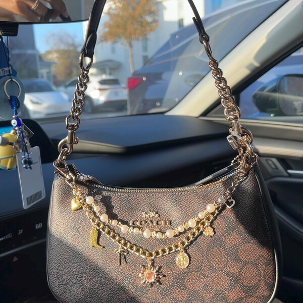 Customizable Purse Charm Chain: Pearl & Gold Bag Accessory - Etsy