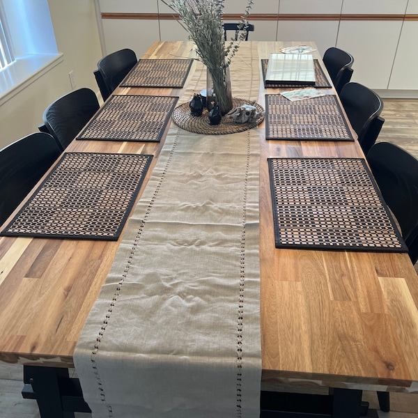 Linen Table Runner. Natural Hemstitched. Various Sizes Available. Table ...