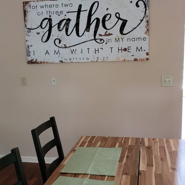 GATHER Sign Matthew 18:20 Modern Farmhouse Decor Fixer Upper Sign Home ...