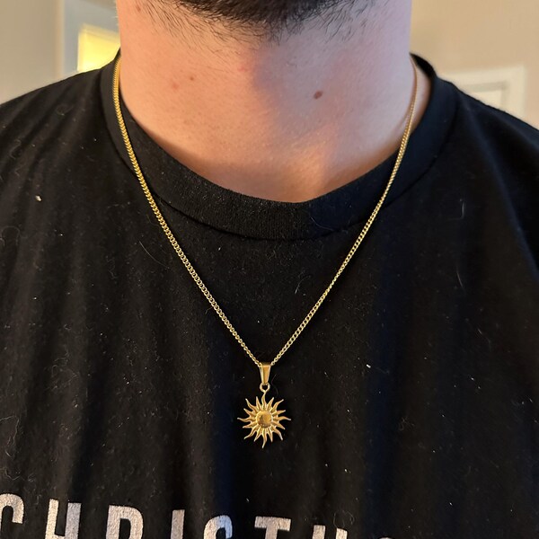 18k Gold Sun Pendant Necklace Mans Pendant Mens Necklace Mens Sun Star ...