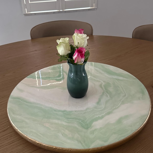 36 Inch Handmade Lazy Susan Turntable, Slate Grays and Shades of Blue ...