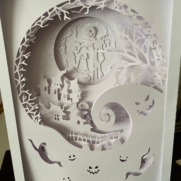 Nightmare Halloween Paper Cut Light Box Template, Shadow Box, 3D ...