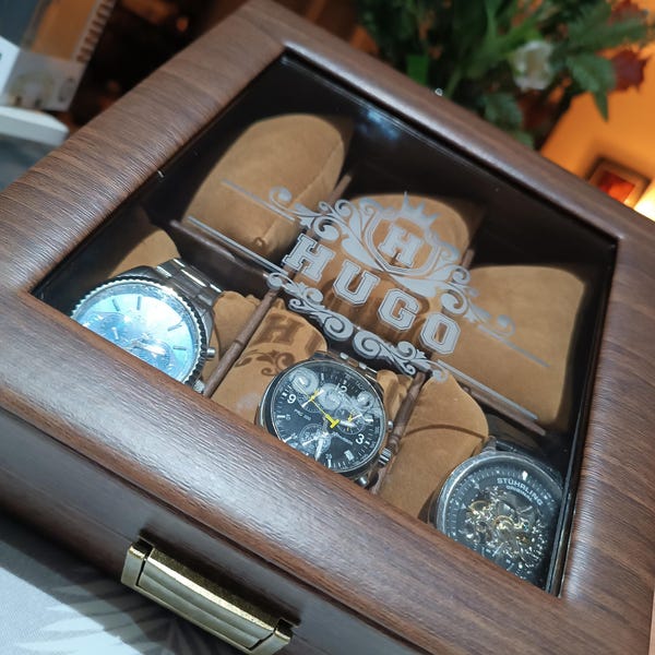 Personalized Watch Box - Holds 6 Watches, Watch Organizer, Watch ...