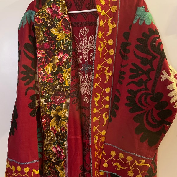 Uzbek Ikat Coat, Cotton Ikat Costume With Trousers, Free Style Gown ...
