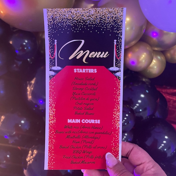Hollywood Red Carpet Dinner Menu (editable Template) - Etsy