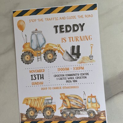 Editable Construction Birthday Party Invitation Template, Construction ...