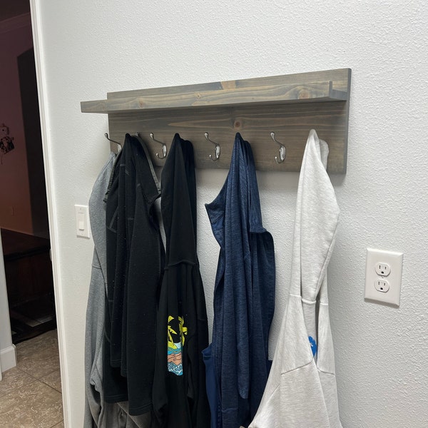 Wall Mounted Entryway Coat Rack With Ledge, 5 Hook Colors, 18 Finish ...