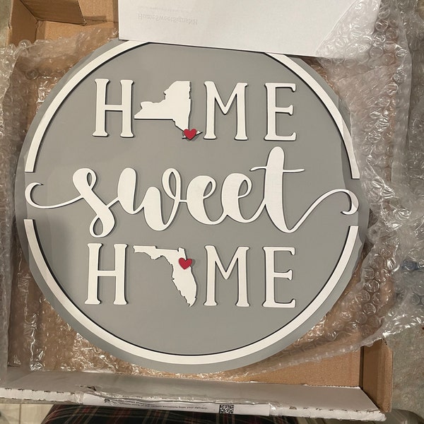 Home Sweet Home Round Double State Wood Sign | State to State Sign ...