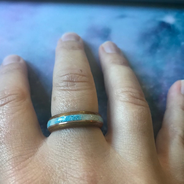 Moonstone Koa Wood Ring With Copper Assymetrical Inlay - Etsy