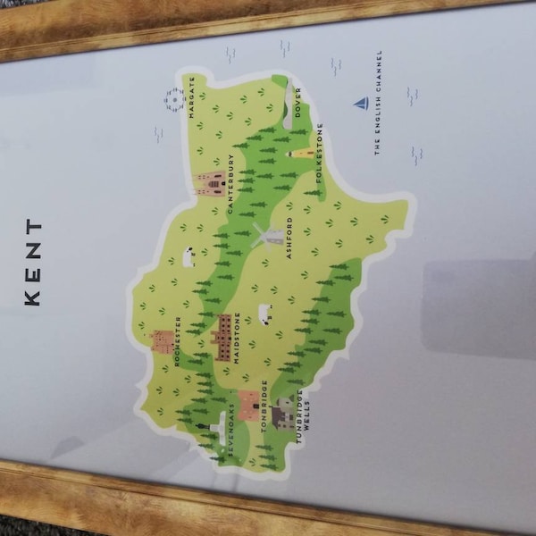 Kent Map - Illustrated Map of Kent Print / Travel Gifts / Gifts for ...