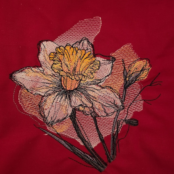 Daffodil Flower Machine Embroidery Design, Summer Bloom Floral Pattern ...