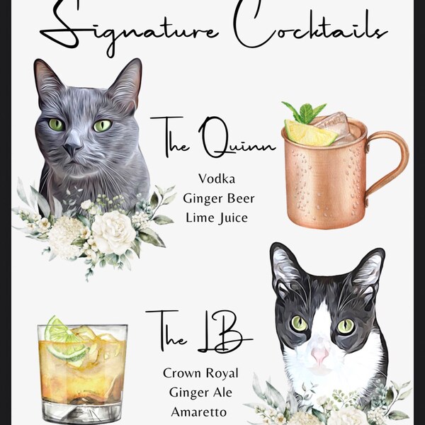 Cat Signature Drink Sign, Dog Signature Drink, Cat Signature Cocktails ...