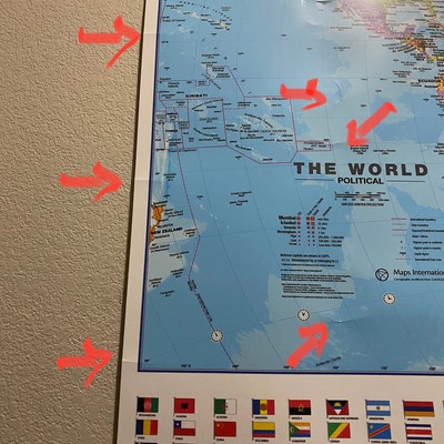 Political World Map With Flags Poster Home, Wall Hanging, Push Pin Map ...