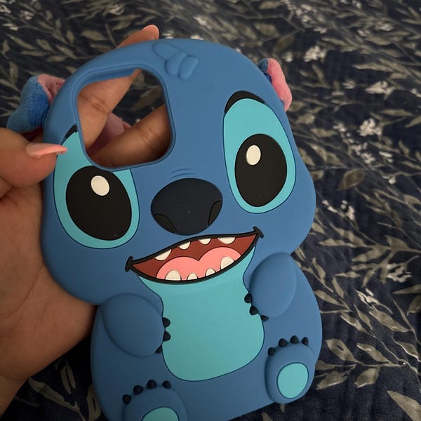Stitch Phone Case, Soft Plush & Silicone iPhone Cover, Fur Ear Design ...