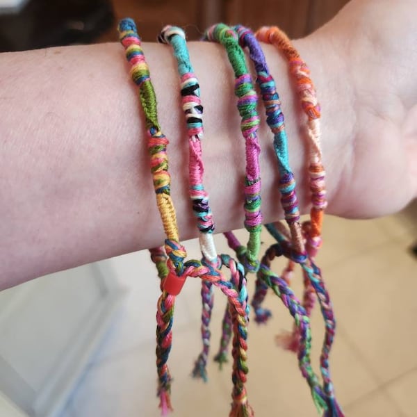 Boho Fringe Cotton Keychain, Case of Stripes Friendship Bracelet ...