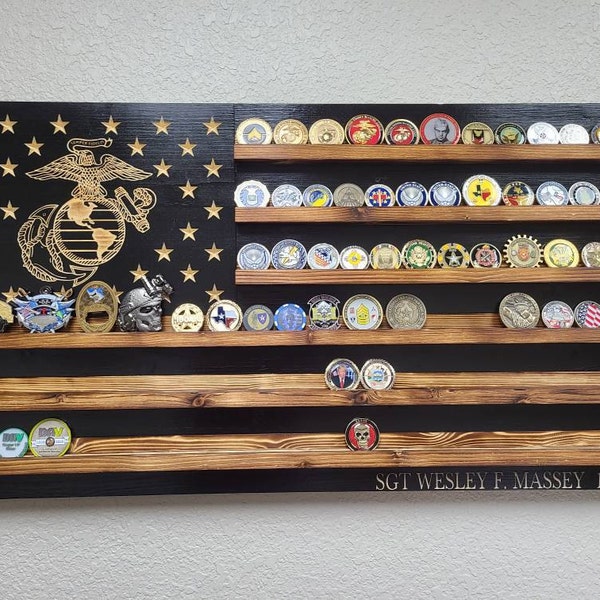Subdued Wooden American Flag Challenge Coin Display, Holds 90-100 Coins ...