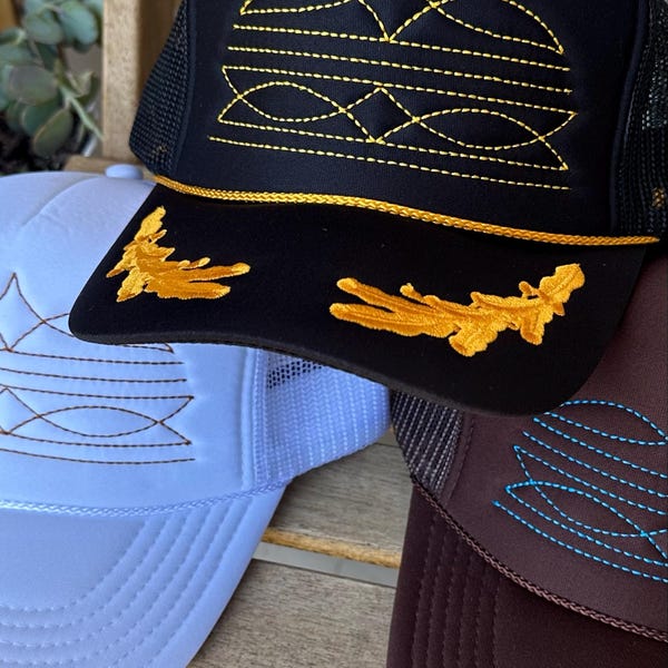Embroidered Boot Stitch Trucker Hat - Customizable Western Cap - Etsy