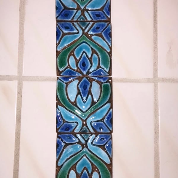 Moroccan Ceramic Column Tiles: Turquoise Glazed Pillar Decor (set of 6 ...
