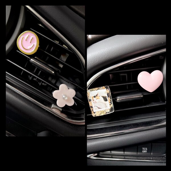 Set of 3 / Hot Pink Smiley Face / Emoji / Flower / Heart Car Vent Clip ...