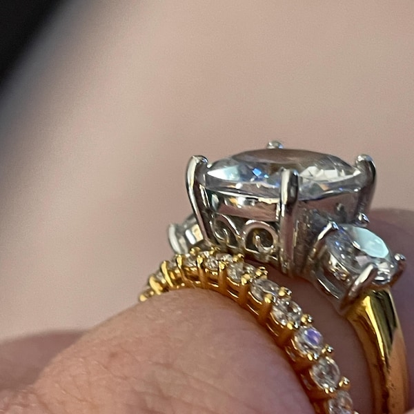 3.25CT Two Tone Oval Cut Cubic Zirconia Engagement Wedding Ring. Gold ...