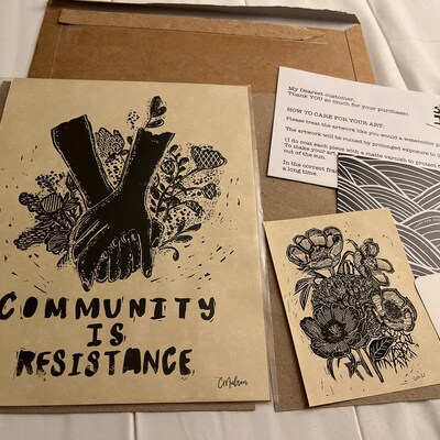 Community is Resistance Lino Style Illusration,, Block Style Print ...
