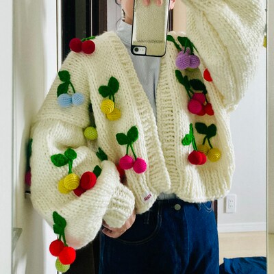 Leilayca Candy Cardigan , Crop Cherry Cardigan ,3d Cherry Embroidered ...